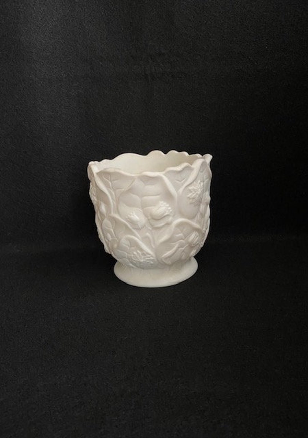 Vintage Fenton White Satin Planter With Water Lily Design - Etsy