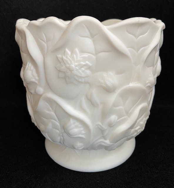 Vintage Fenton White Satin Planter With Water Lily Design - Etsy