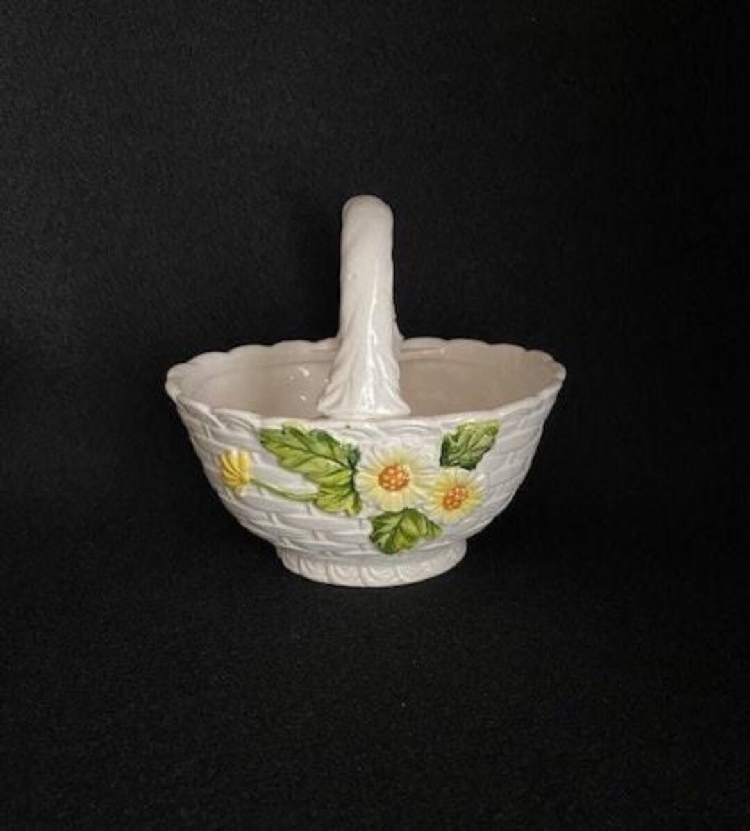 Vintage Lefton Ceramic Handled Basket With Weaved Design and Daisies ...