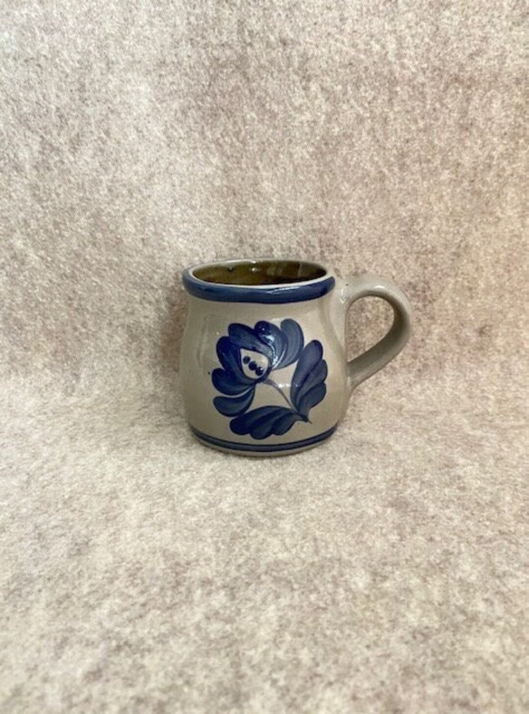 Vintage BBP Salt Glazed Mug With Hand Painted Blue Flower - Etsy