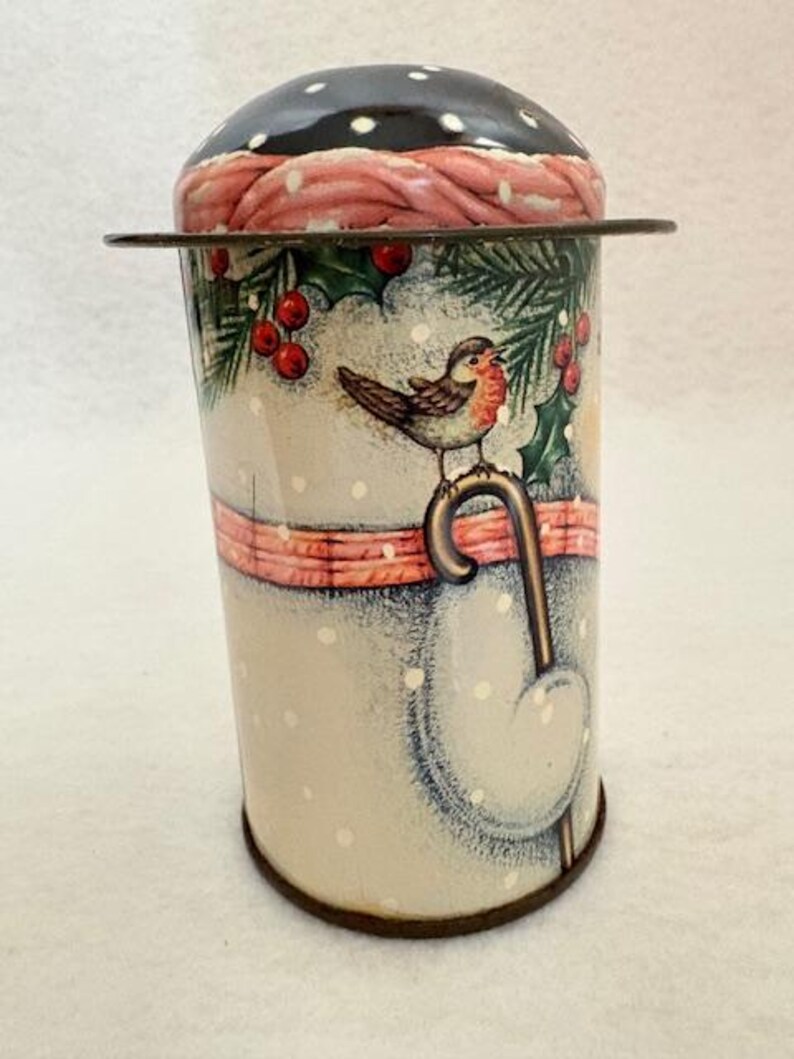 Vintage Cap-tins Lady Snowman Tin With Hat Lid by the Tin Box Company ...