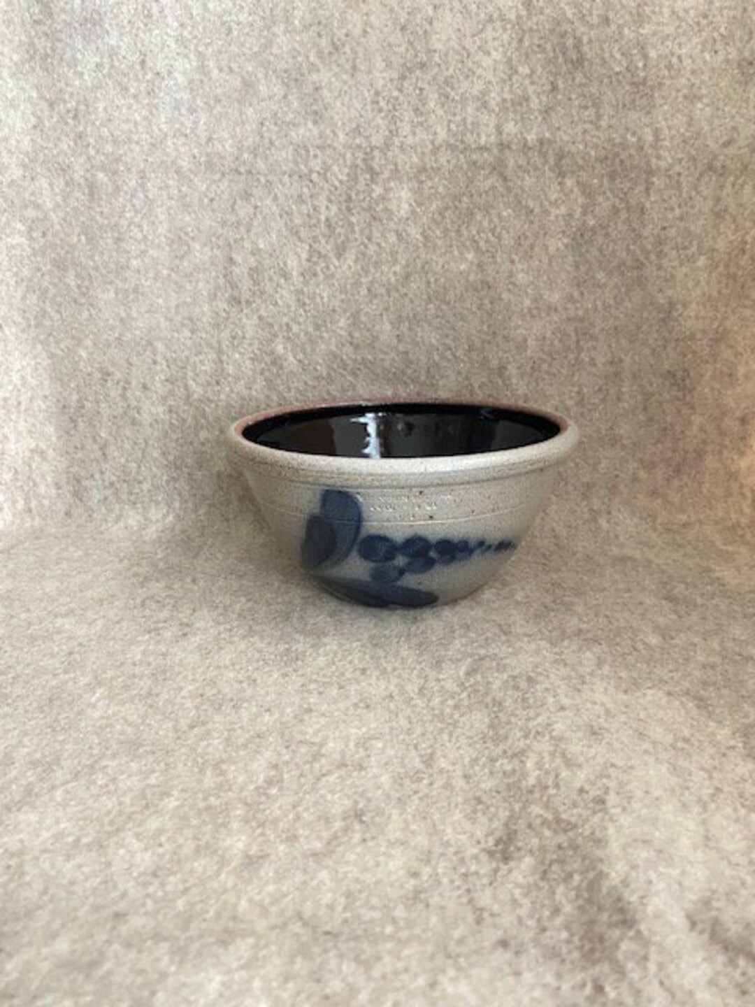 Vintage Wisconsin Pottery Salt Glazed Mixing Bowl With Blue Flower ...