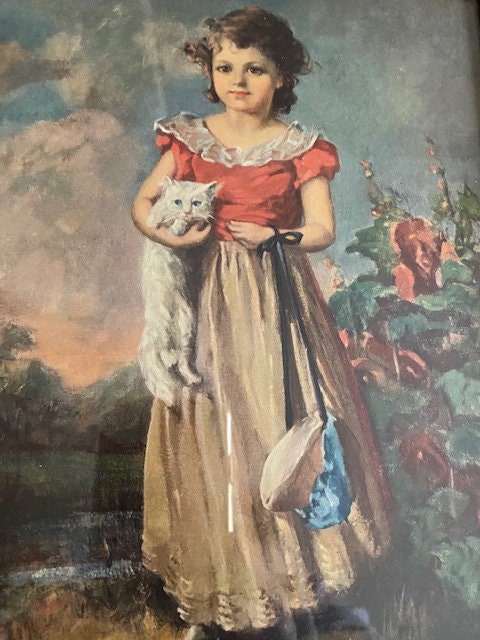 Vintage Jane Freeman Framed chums Print of Girl and Her Cat - Etsy