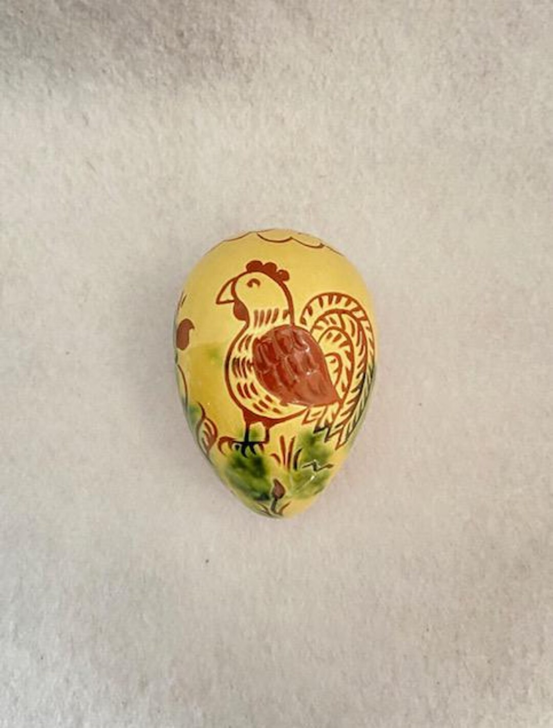 Lester Breininger Redware Glazed Egg With Rooster With Flowers and ...