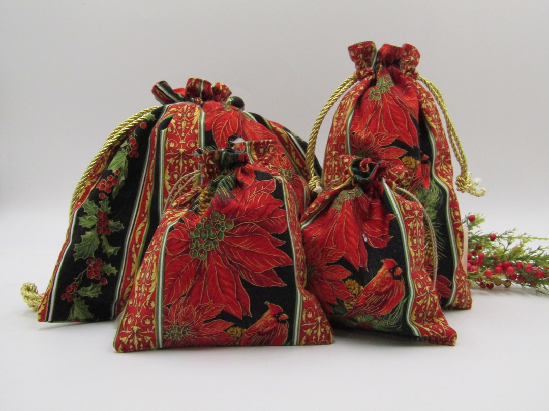 Christmas Cloth Gift Bags Lined Fabric Bag Unique Reusable Bags Cotton ...