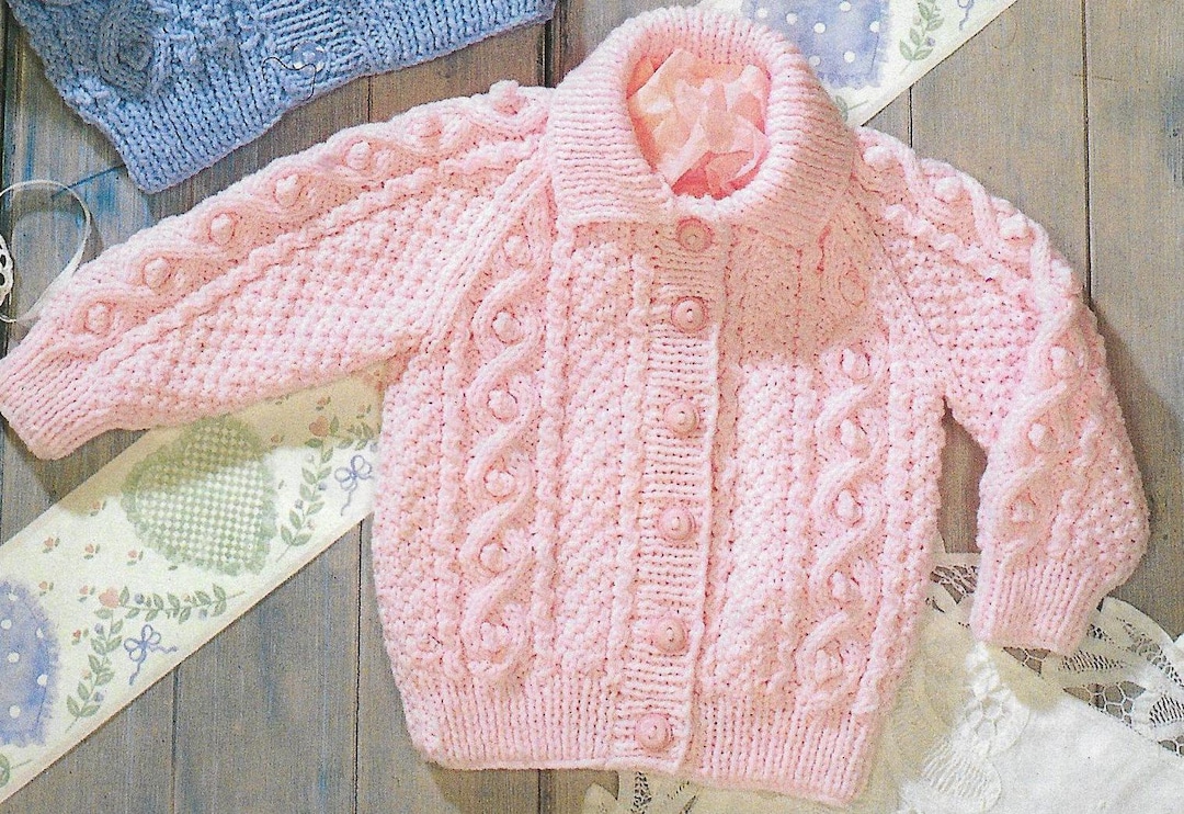 3 X Aran Knitting Pattern Children Hooded Jacket Sweater Jumper Toddler ...