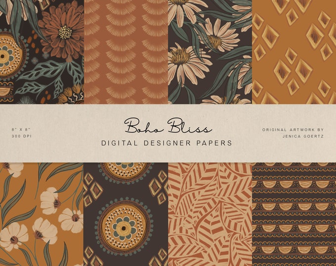 BOHO Digital Papers | Seamless Floral Prints | Bohemian Style Patterns ...