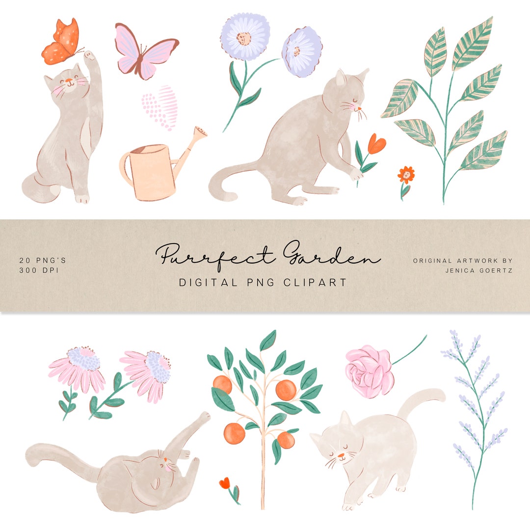 Cute Cat Clipart Cat Illustrations Whimsical Feline Art Adorable Kitty ...