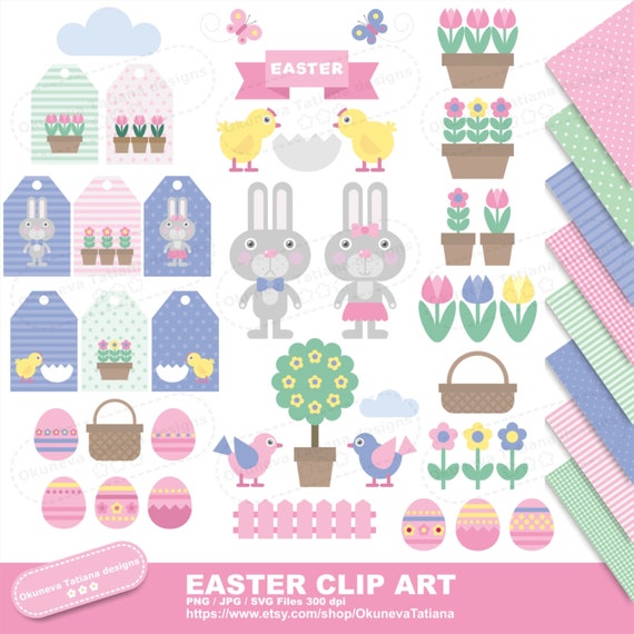 Papercraft Pastel Colors Digital Paper Pack Easter Bunnies Seamless ...