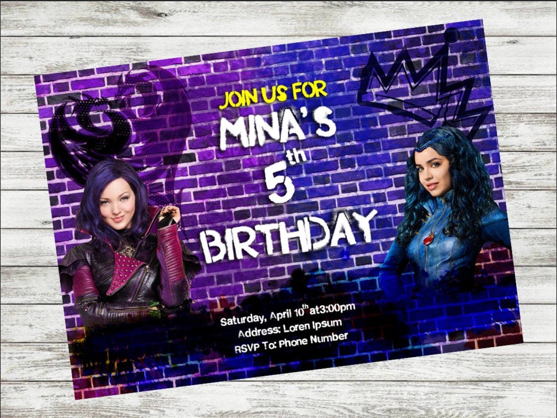 Descendants Invitation, Disney Descendants Invite, Descendants Birthday ...