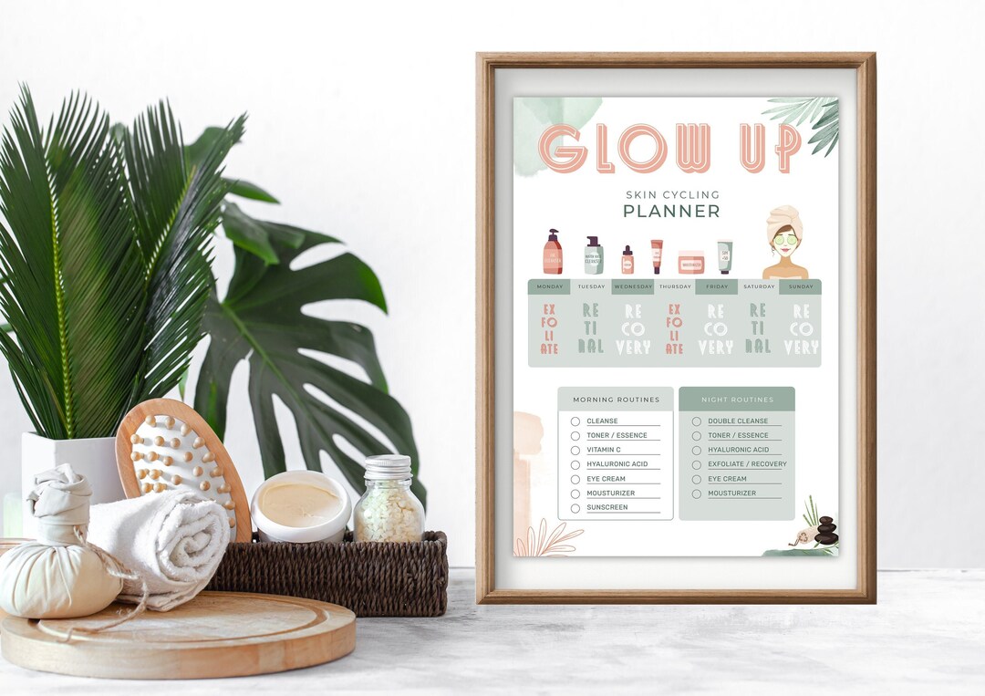 Skin Cycling Calendar, Weekly Skincare Planner, Daily Skincare Routine ...