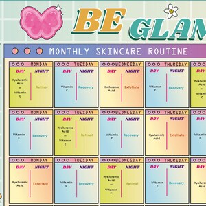 Skin Cycling Calendar, Monthly Skincare Planner, Daily Skincare Routine ...