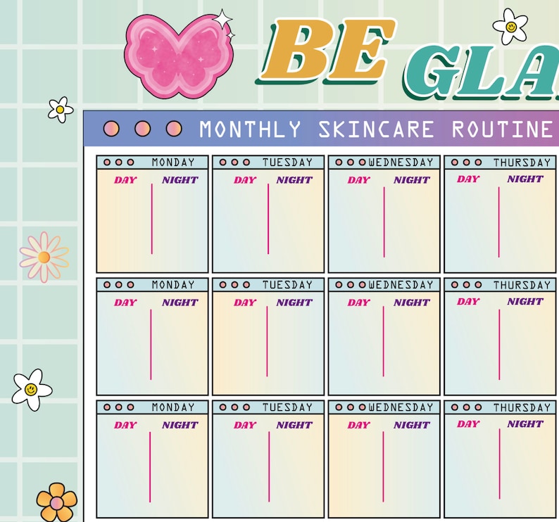 Skin Cycling Calendar, Monthly Skincare Planner, Daily Skincare Routine ...