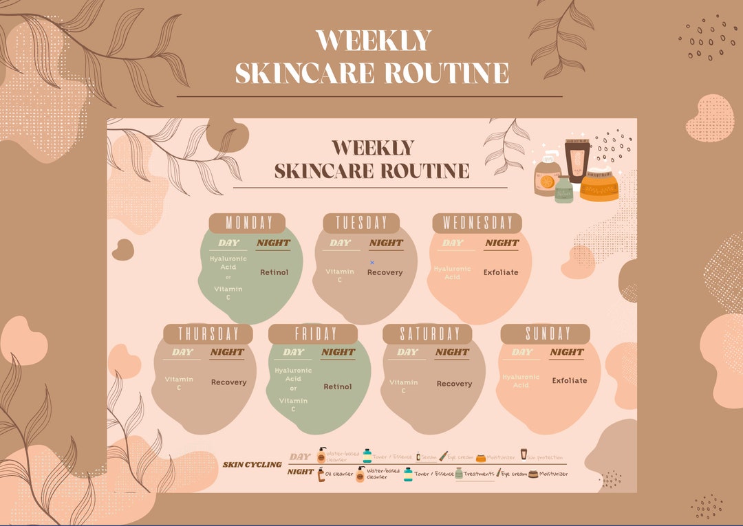 Skin Cycling Calendar, Weekly Skincare Planner, Daily Skincare Routine ...