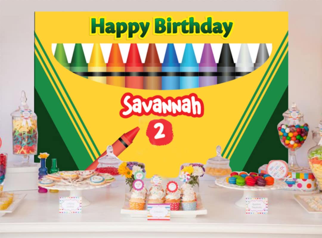 Crayon Birthday Backdrop: Personalized Party Decor (digital File) - Etsy
