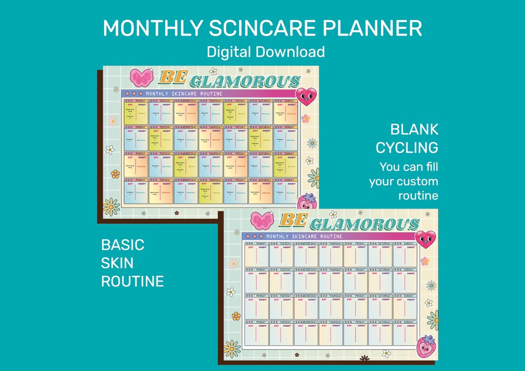 Skin Cycling Calendar, Monthly Skincare Planner, Daily Skincare Routine ...