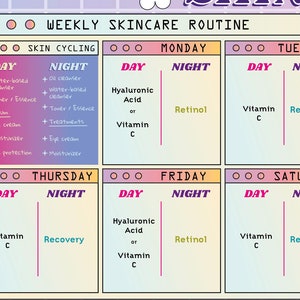 Skin Cycling Calendar, Weekly Skincare Planner, Daily Skincare Routine ...