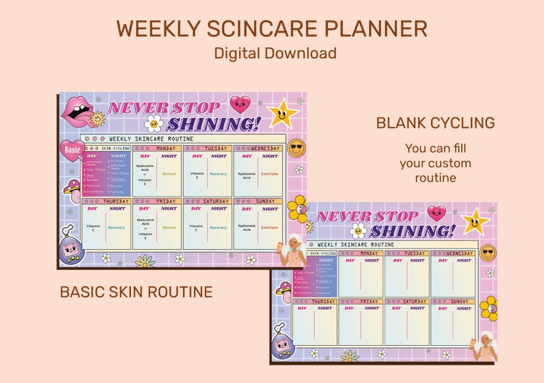 Skin Cycling Calendar, Weekly Skincare Planner, Daily Skincare Routine ...