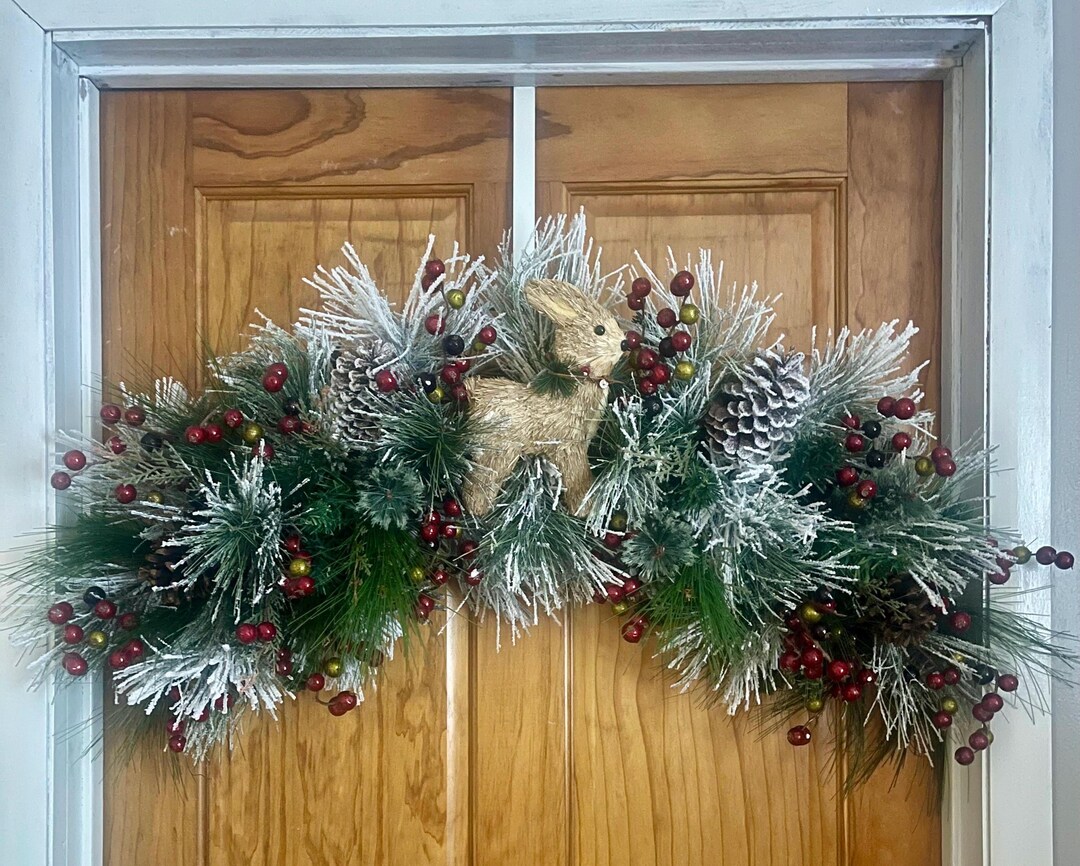 Holiday Pine & Berry Door Swag | Rustic Deer Cabin Decor - Etsy