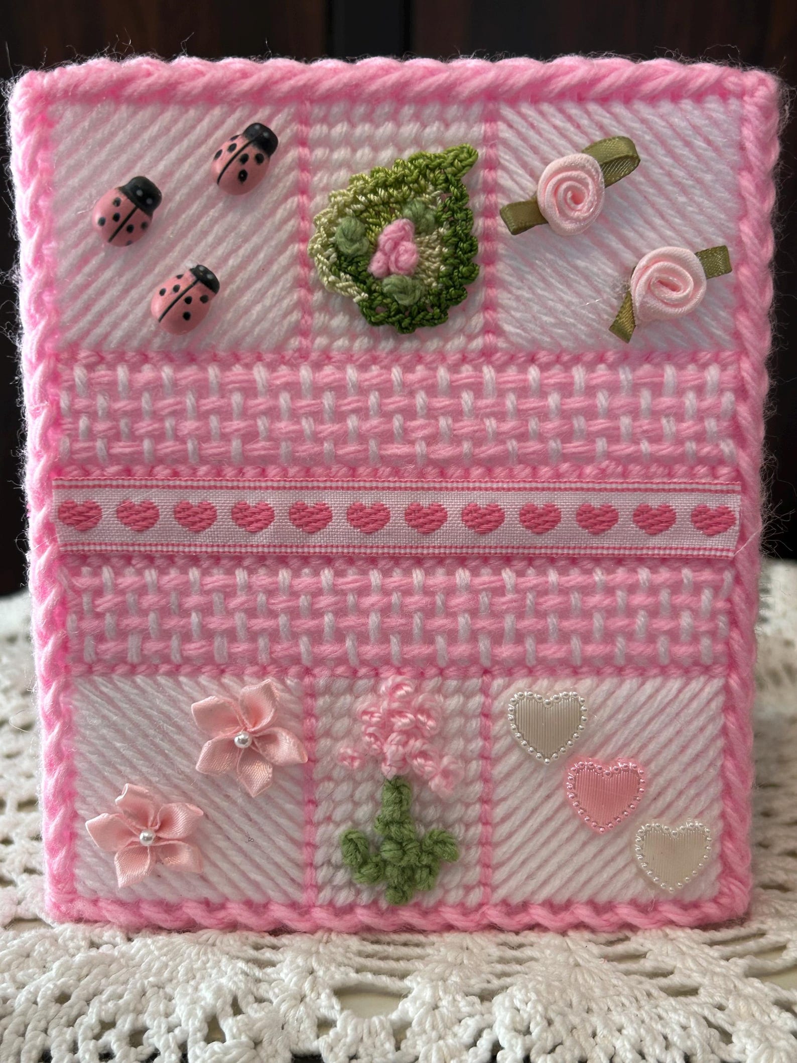 Valentine's Day Pink Sampler New Tissue Box Cover - Handmade - Plastic ...