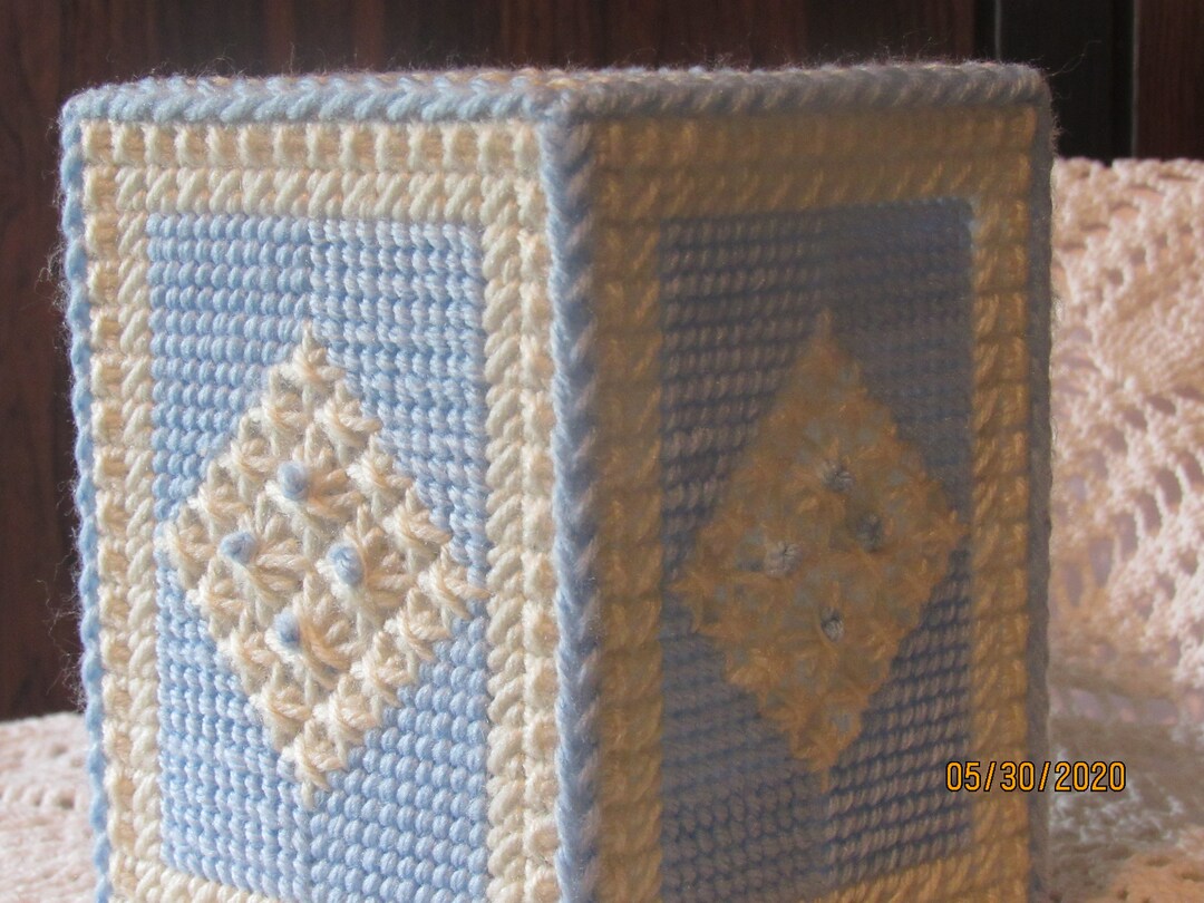 Blue Antique Lace New Tissue Box Cover - Handmade - Plastic Canvas ...