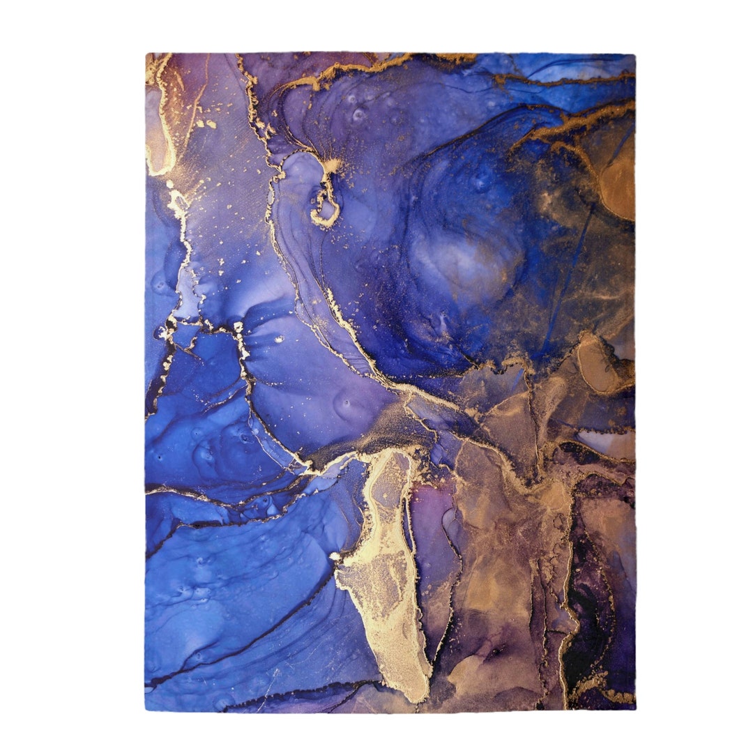 Indigo and Gold Marble Velveteen Plush Blanket - Etsy