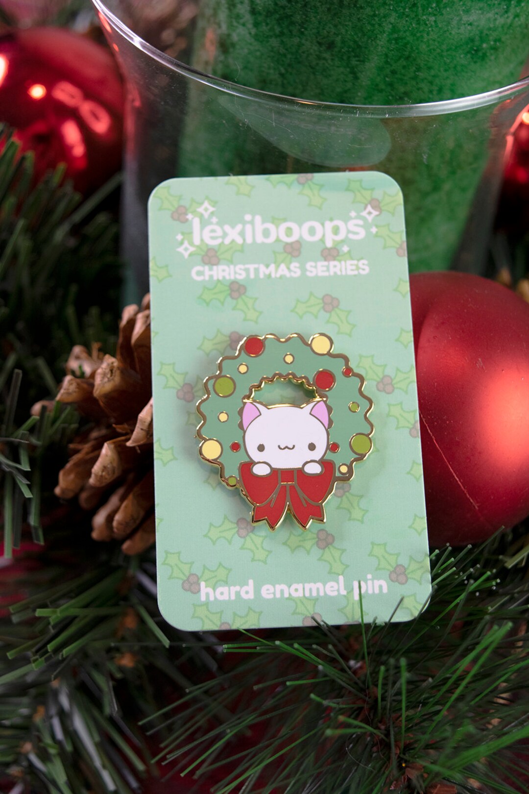 Whimsical Cat Wreath Lapel Pin - Christmas Enamel Badge - Etsy