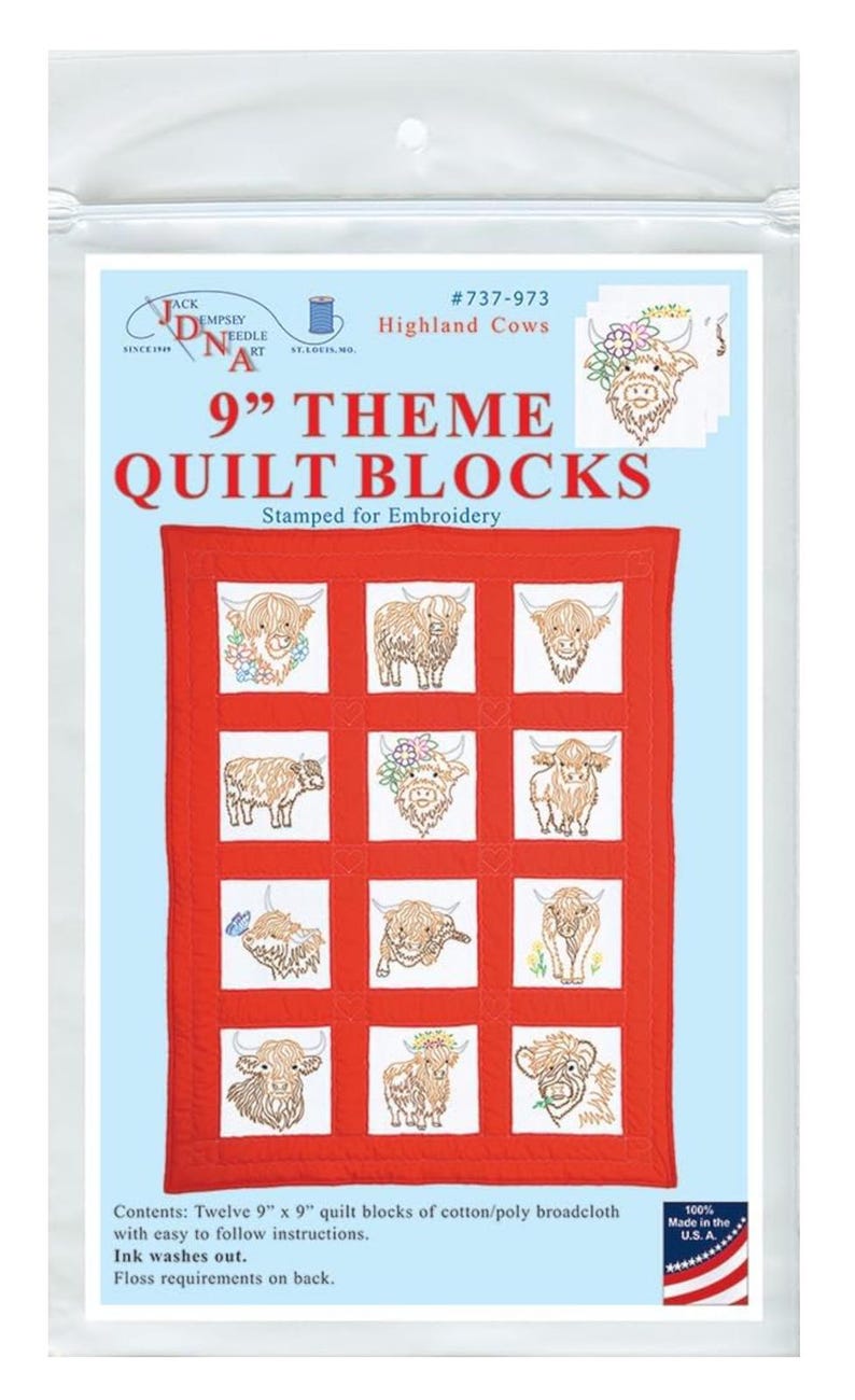Jack Dempsey Needle Art Highland Cows 9 Inch Theme Quilt Blocks - Etsy
