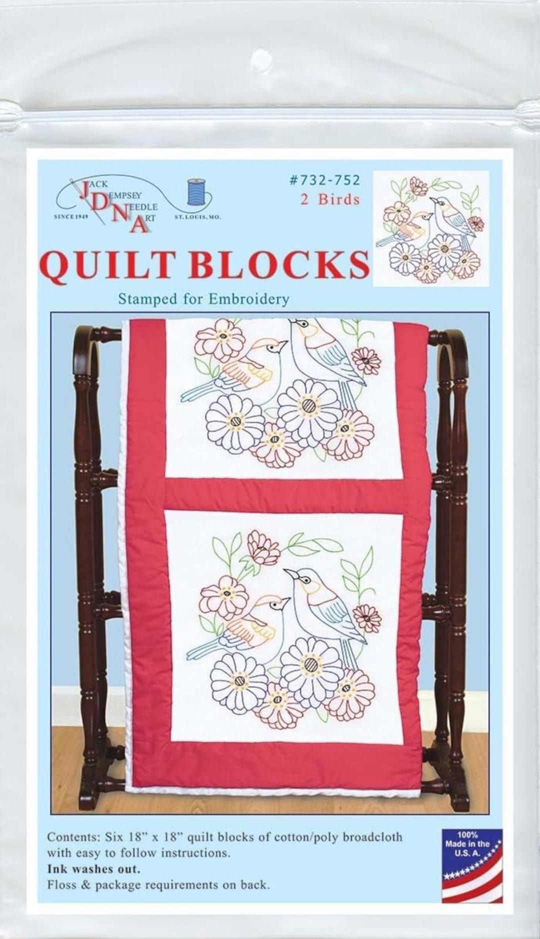Jack Dempsey Needle Art 2 Birds 18 Inch Quilt Blocks - Etsy