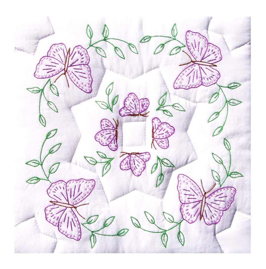 Jack Dempsey Needle Art Interlocking Circle of Butterflies Quilt Blocks ...