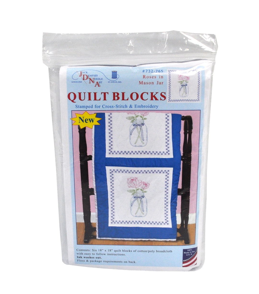 Jack Dempsey Needle Art Roses in Mason Jar 18 Inch Quilt Blocks - Etsy