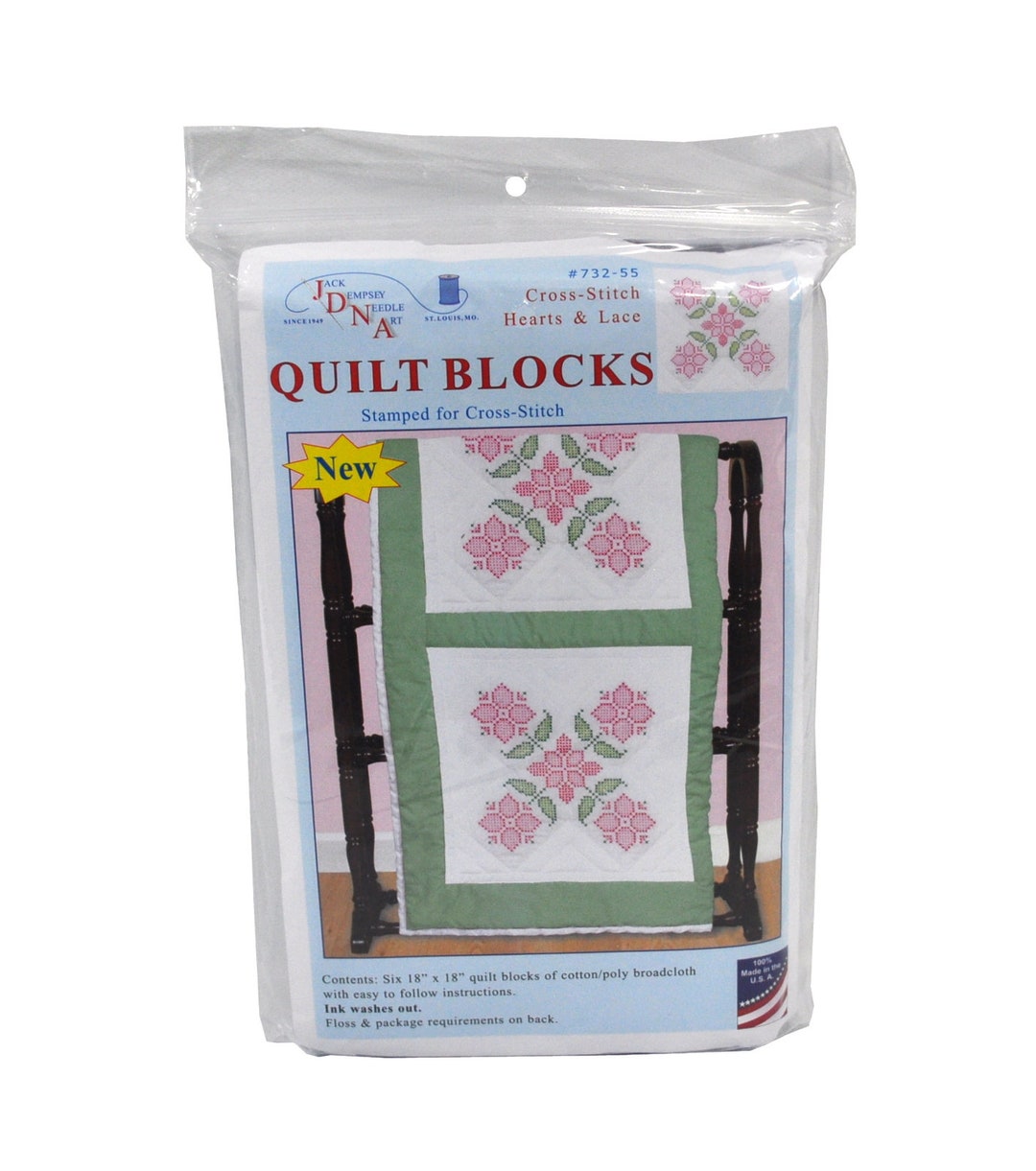 Jack Dempsey Needle Art Cross Stitch Hearts and Lace 18 Inch Quilt ...