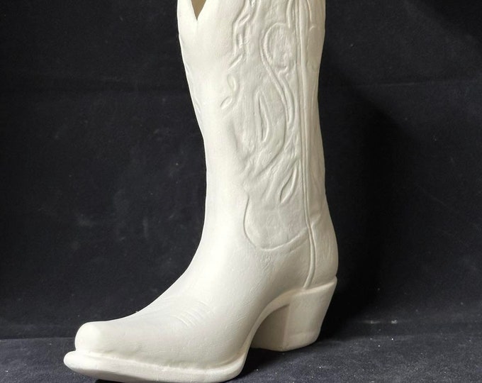 Unpainted Ceramic Boot, Realistic Cowboy Boot, Unfinished Bisque, Western Style Cowboy Boot ...