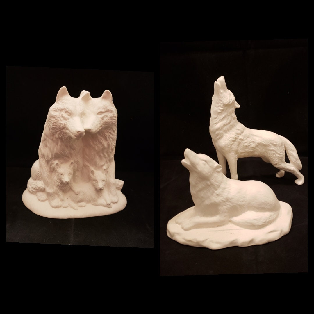 Unpainted Ceramic Wolf Standing, Unfinished Bisque Wolves, Ready to ...