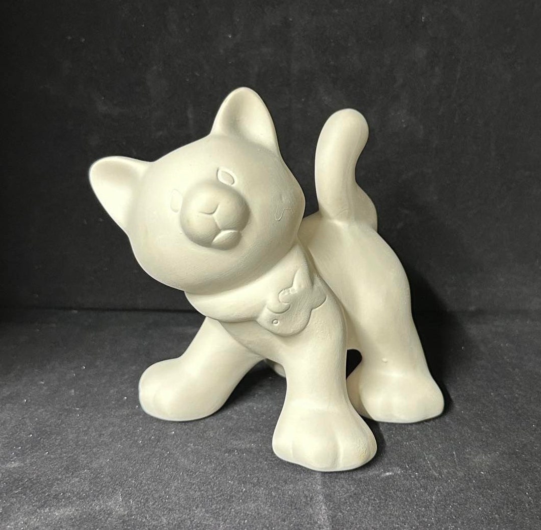 Unpainted Ceramic Cute Cat, Bisque, Unfinished Ceramics, Ready to Paint ...
