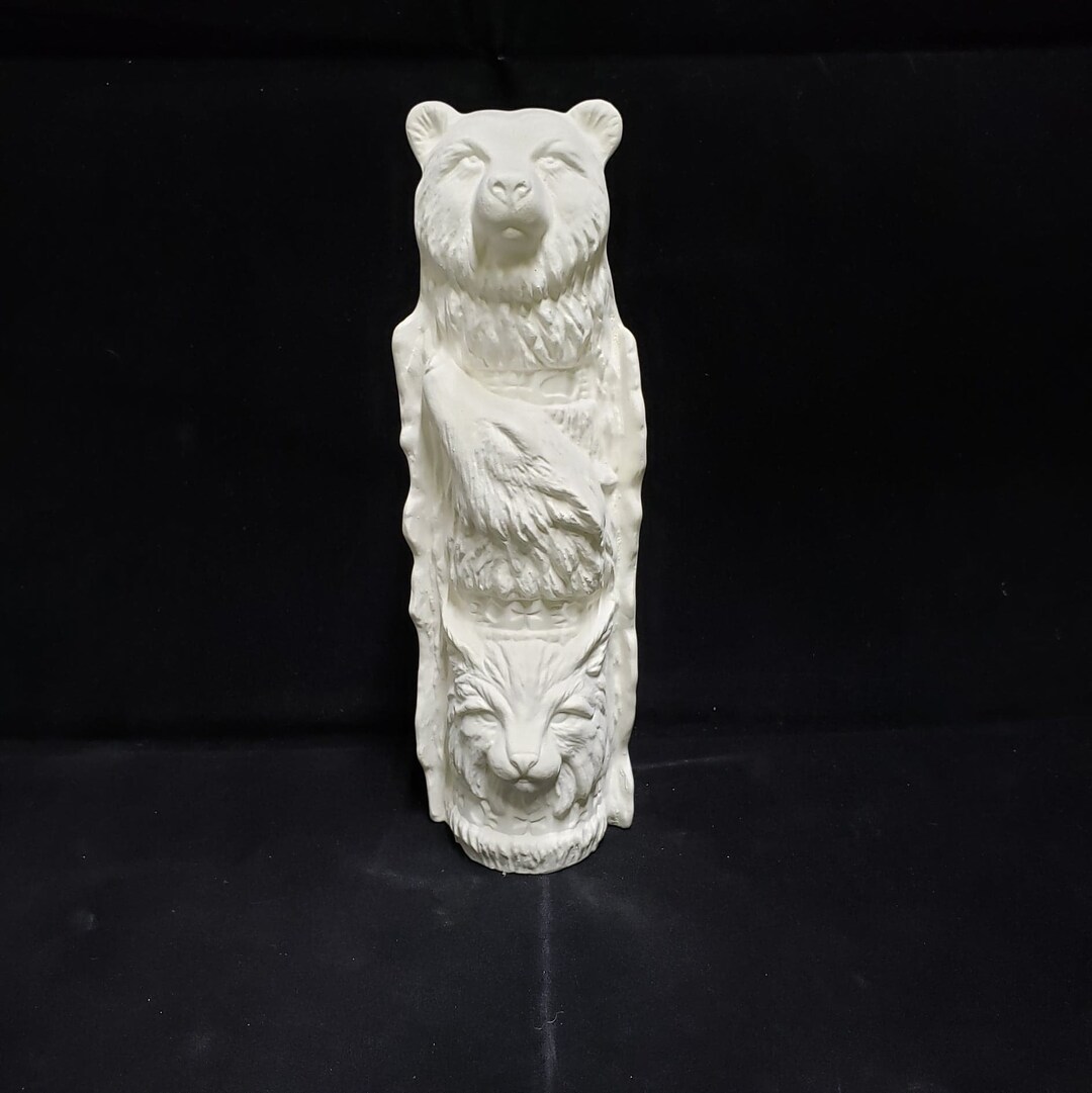 Unpainted Ceramic Bear-wolf-bobcat Totem Pole, 7" Tall, Unfinished ...