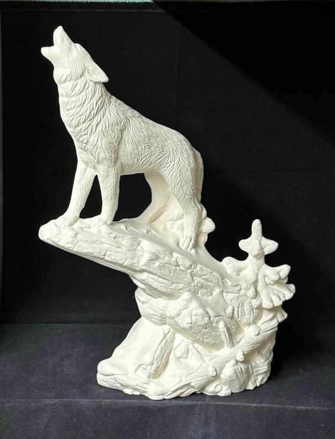 Unpainted Ceramic Howling Wolf on Rock, Unfinished Bisque Wolves ...