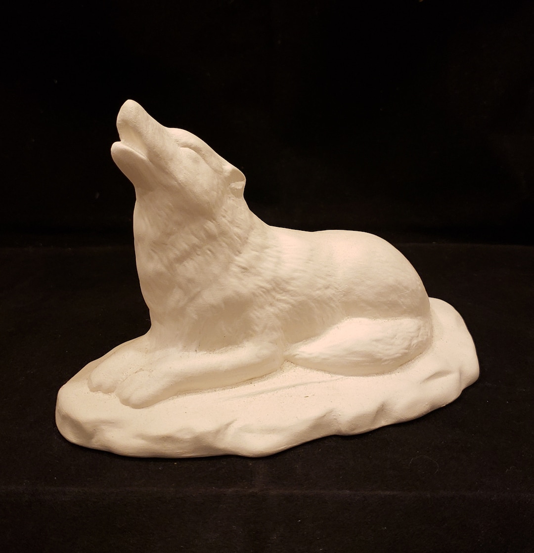 Unpainted Ceramic Wolf Laying, Unfinished Bisque Wolves, Ready to Paint ...