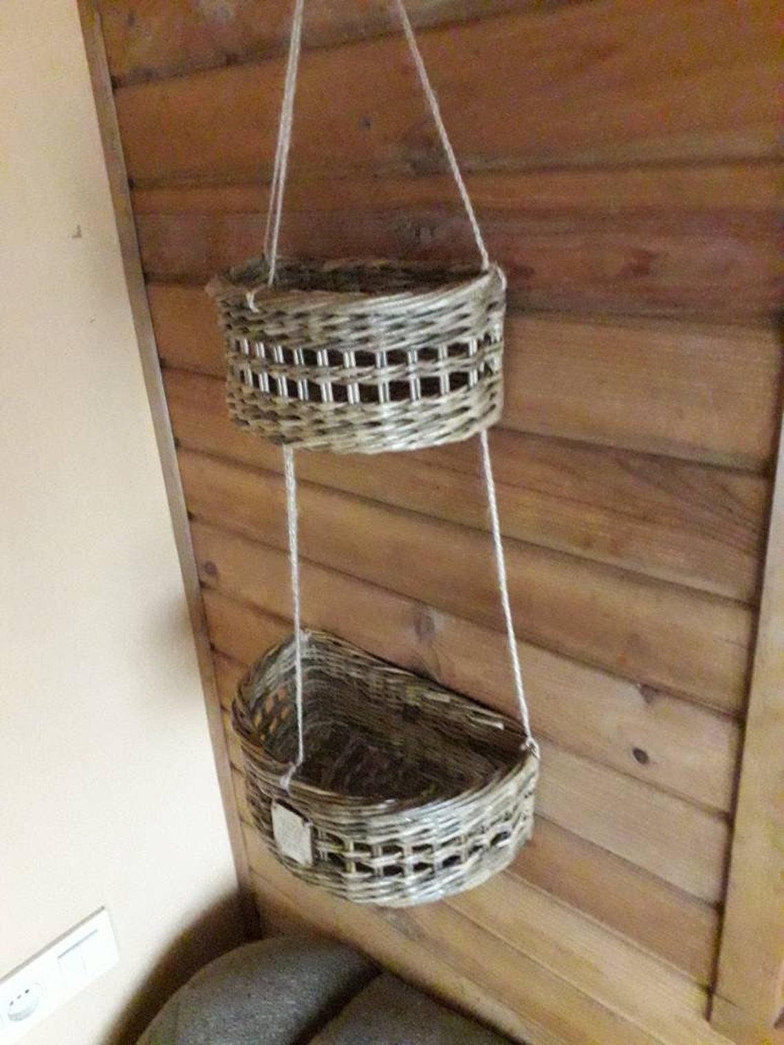 Wicker hanging baskets. Multi-level basket. Natural kitchen | Etsy