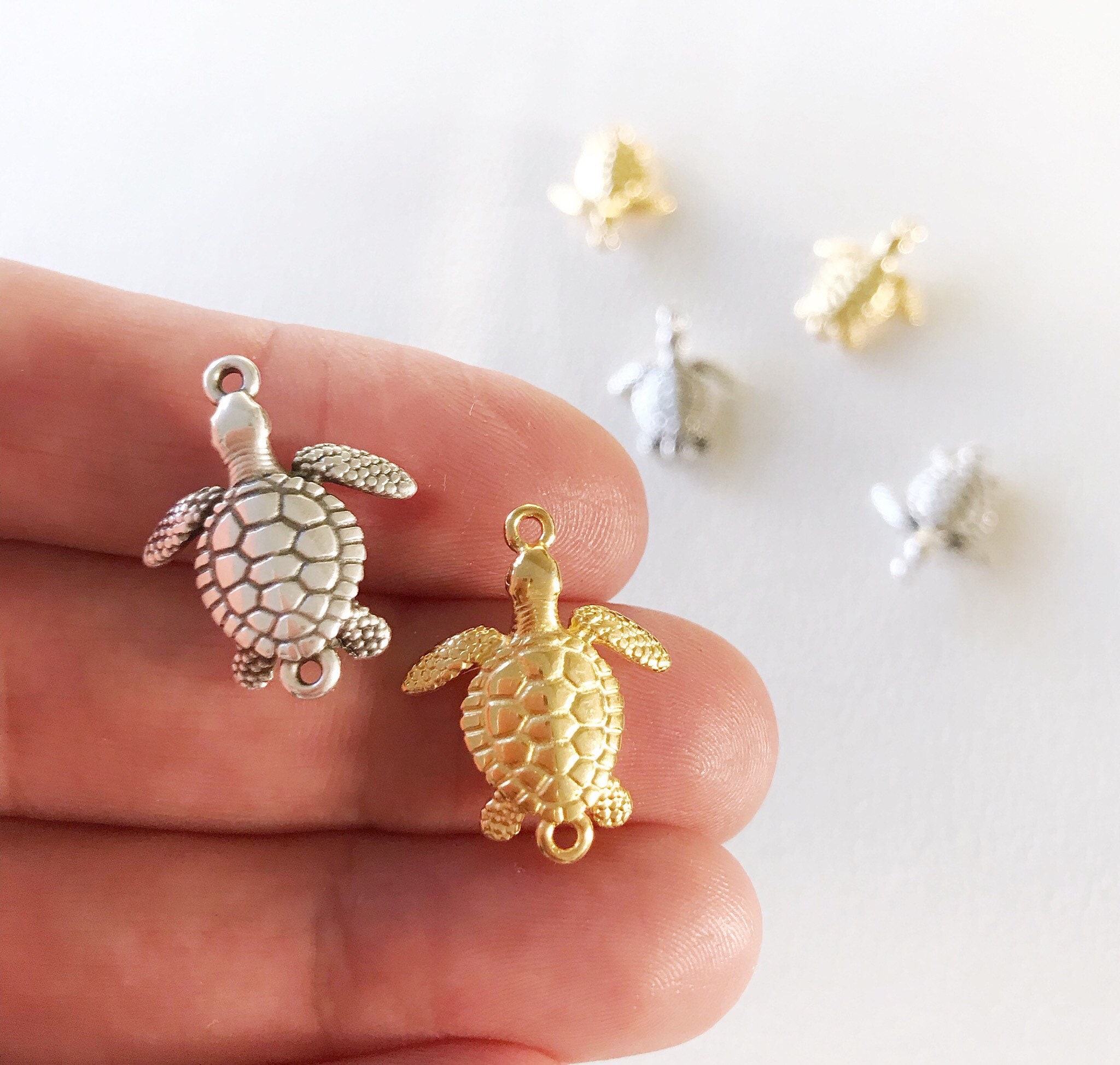 Turtle Charms 24K Gold Plated Charm With Two Rings Antique - Etsy