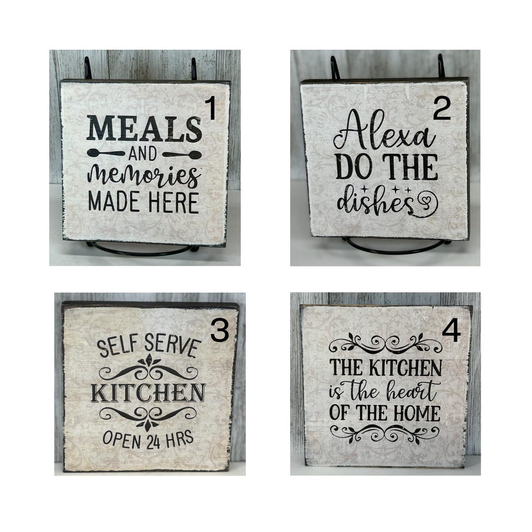 Farmhouse Kitchen Signs - Rustic Vintage Decor for Counters, Shelves, 5 ...