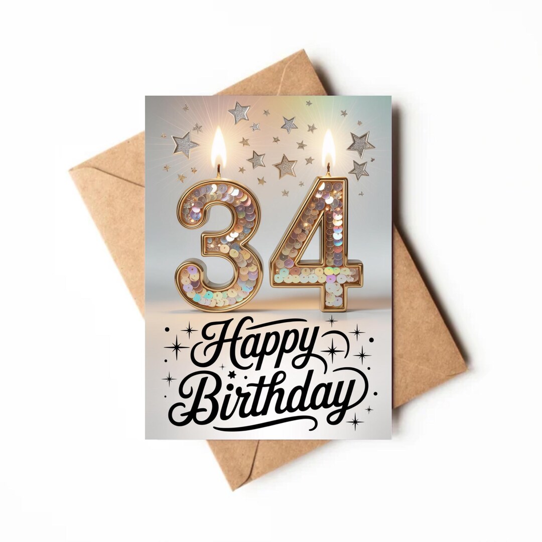 34th Birthday Card | Printable Card | Card for Thirty-four Year Old ...