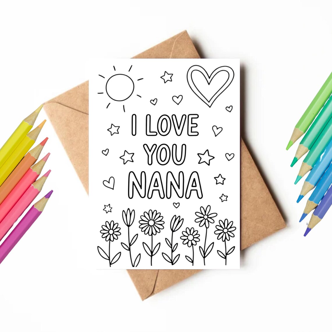 Printable Coloring Card for Nana | Color Your Own | Last Minute Gift ...
