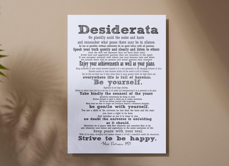 Desiderata Poem Printable | Inspirational Wall Art | Motivational Quote ...
