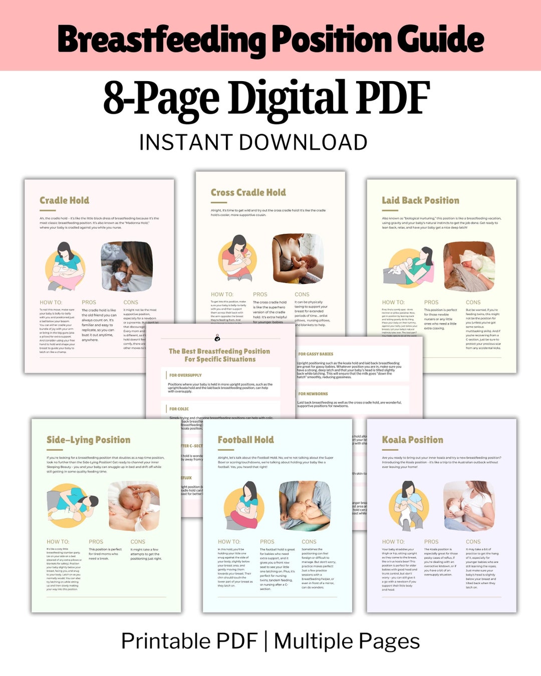 Breastfeeding Position Handout Lactation Printable for Moms Doula ...