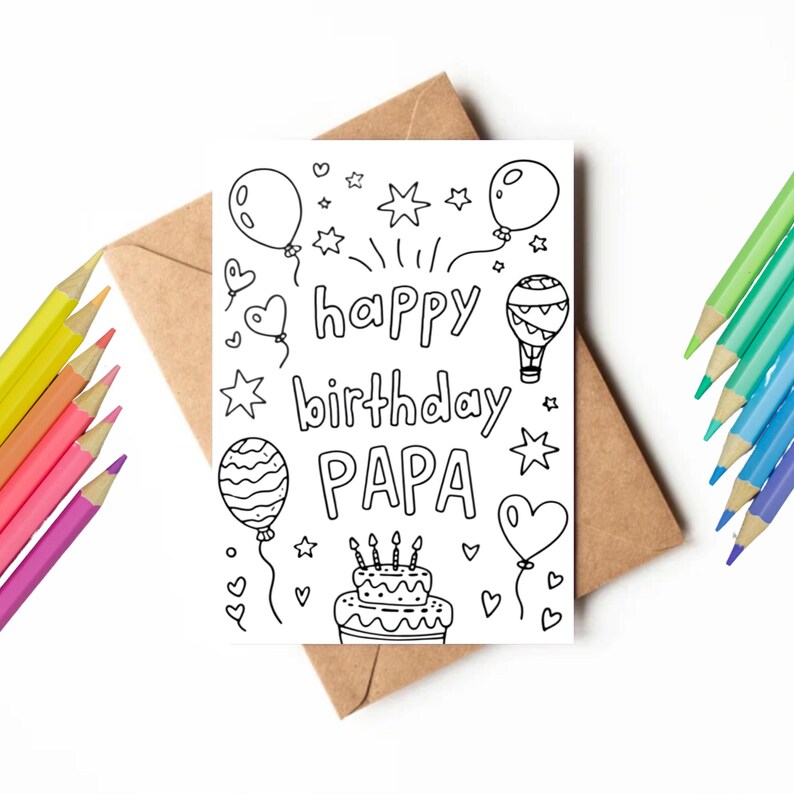 Printable Coloring Card for Papa's Birthday | Color Your Own | Grandpa ...