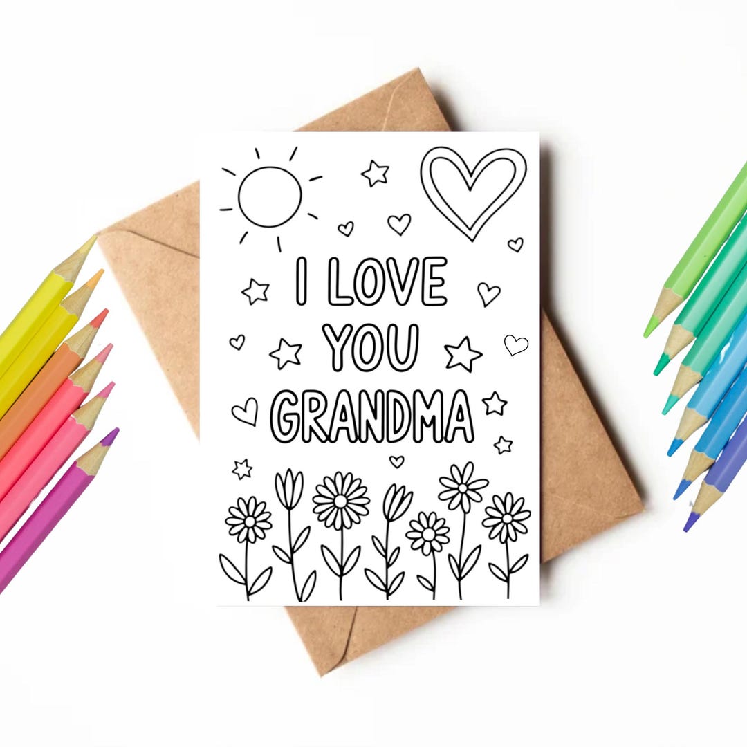 Printable Coloring Card for Grandma | Color Your Own | Last Minute Gift ...