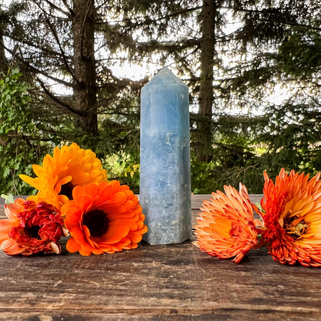 Blue Calcite Crystal Tower – Energy Healing Stone - Etsy