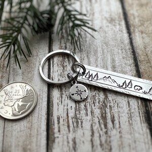Forest Bear Adventure Keychain - Mountain Woodland Compass Charm Key ...