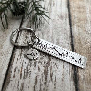 Forest Bear Adventure Keychain - Mountain Woodland Compass Charm Key ...